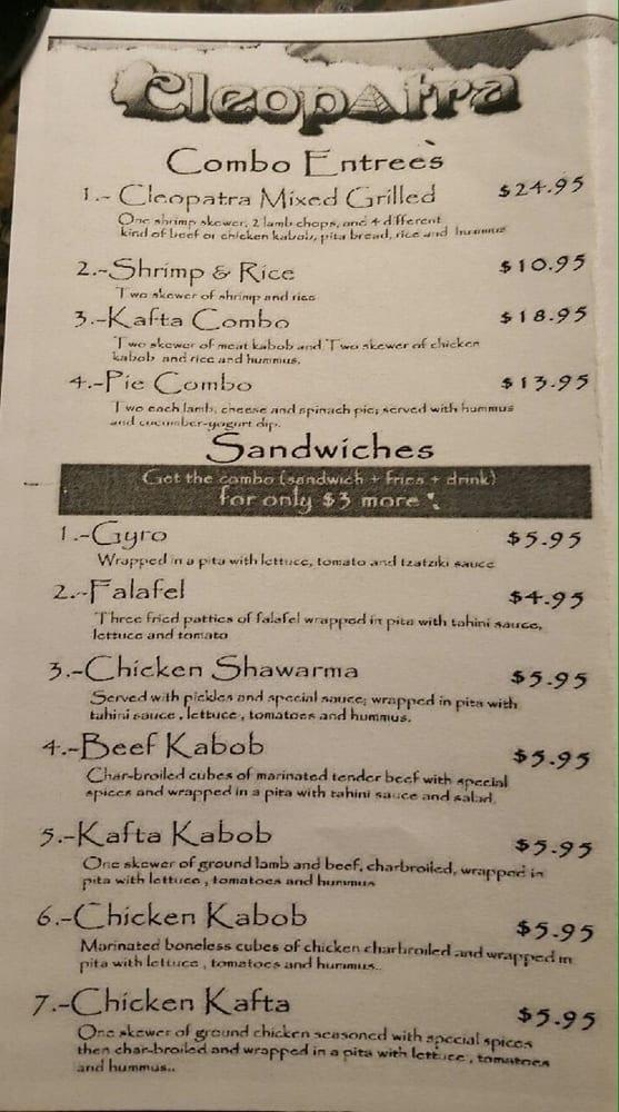 Menu at Cleopatra Grill and Hummus restaurant, Federal Heights