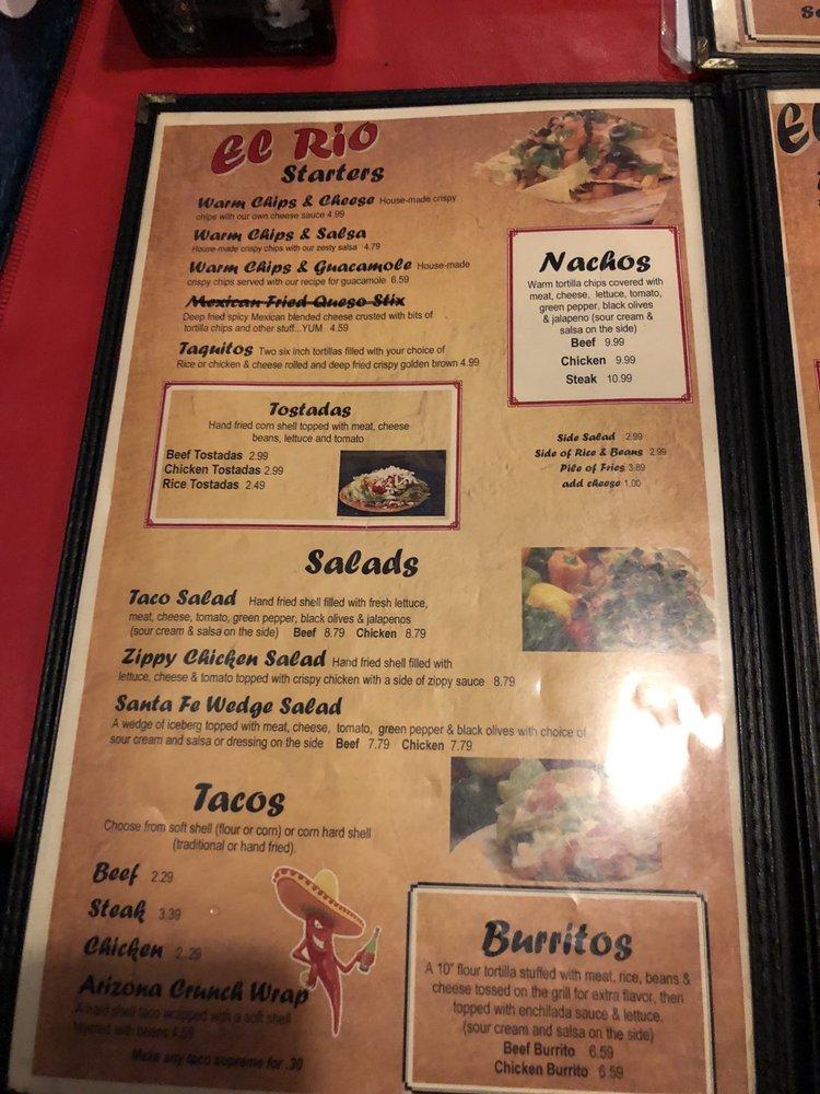 Menu at El Rio restaurant, Pigeon, Pigeon Rd