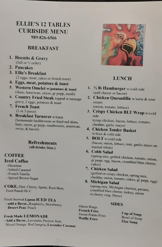 Menu at Ellies 12 Tables cafe, Mio