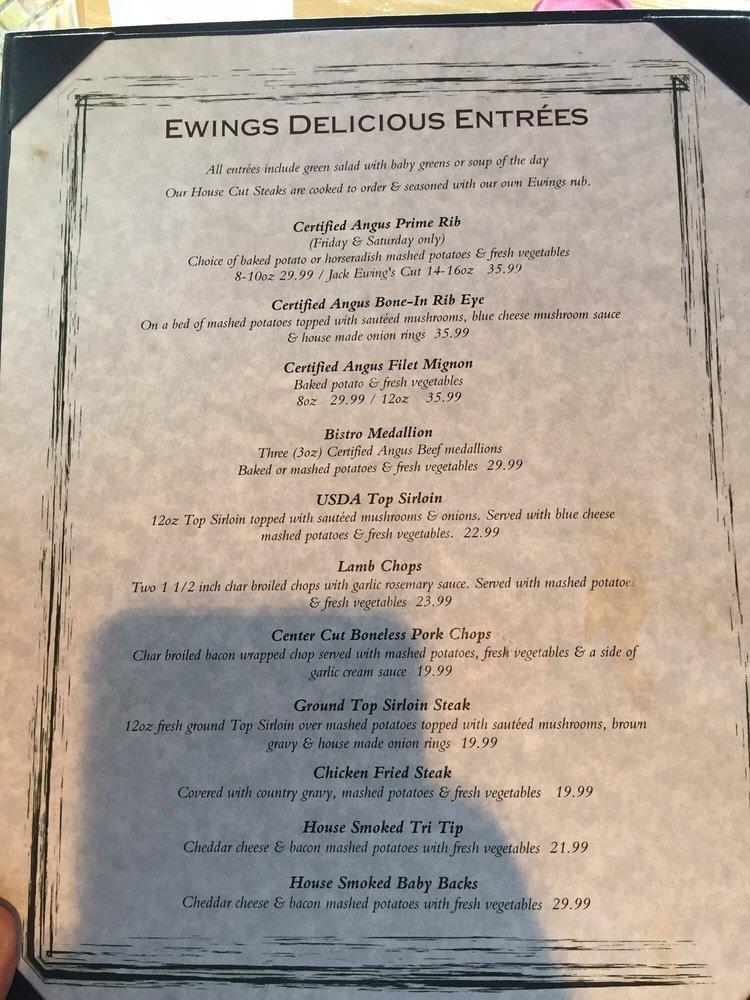 Menu at Ewings on the Kern steakhouse, Kernville