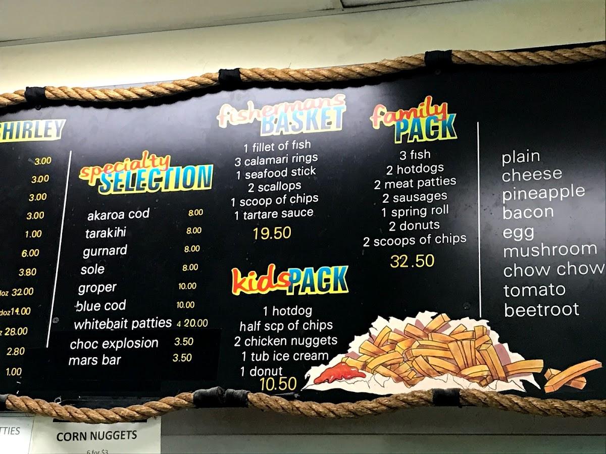 Menu at Gourmet Seafoods Shirley restaurant, Christchurch, 205 Hills Rd