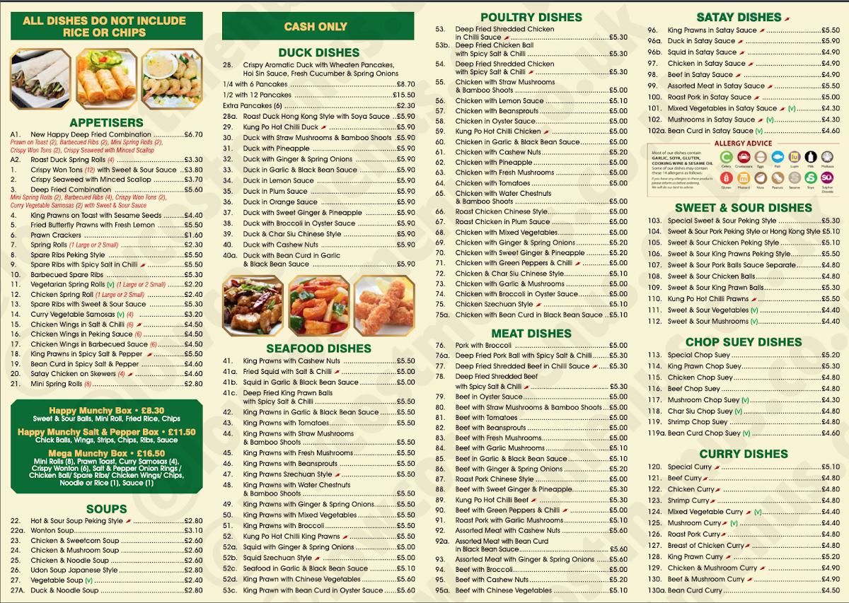 Menu at Happy Village Chinese Takeaway fast food, Mexborough