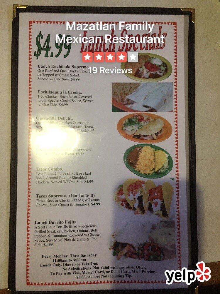 Menu at Mazatlan Family Mexican Restaurant (Albemarle), Albemarle