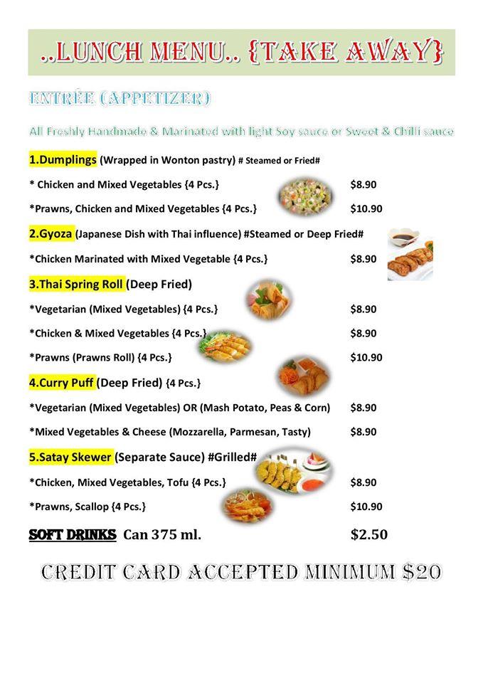 Menu at Mornington Thai restaurant, Mornington