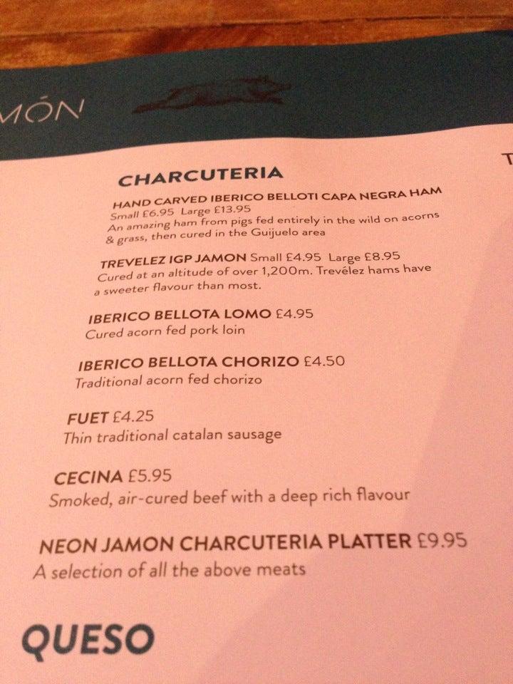 Menu at Neon Jamon pub & bar, Liverpool, 336-338 Smithdown Rd