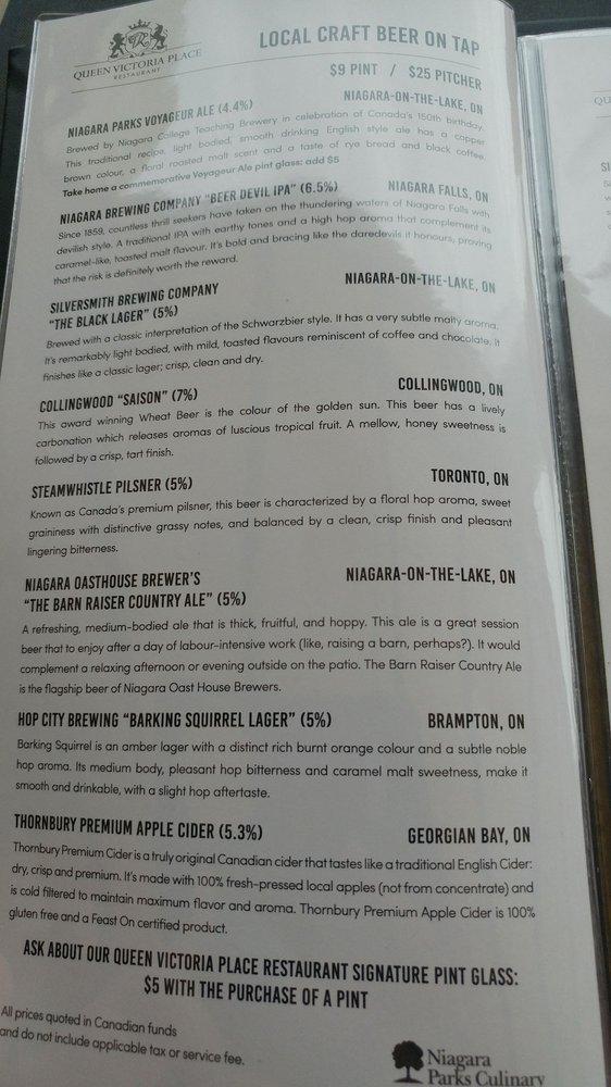 Menu at Queen Victoria Place Restaurant, Niagara Falls, Niagara River Pkwy