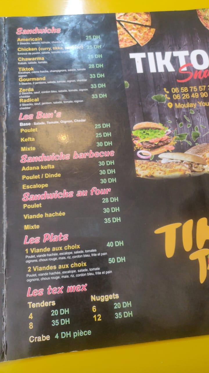 Speisekarte von Snack tik tok restaurant, Oujda