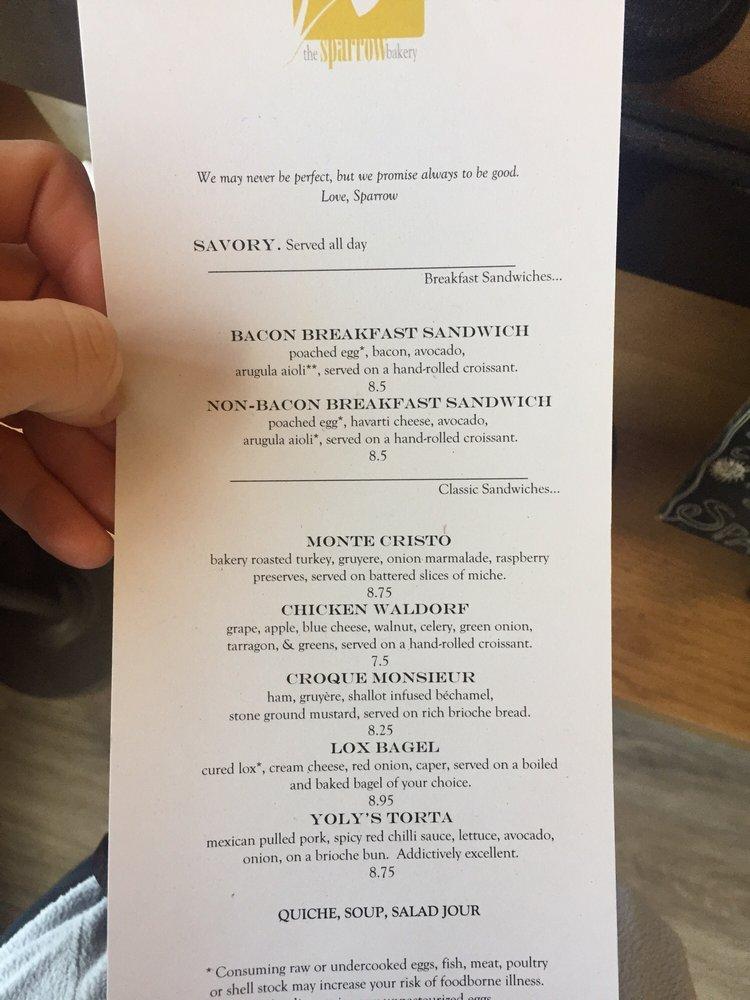Menu at Sparrow Bakery, Bend, 50 SE Scott St