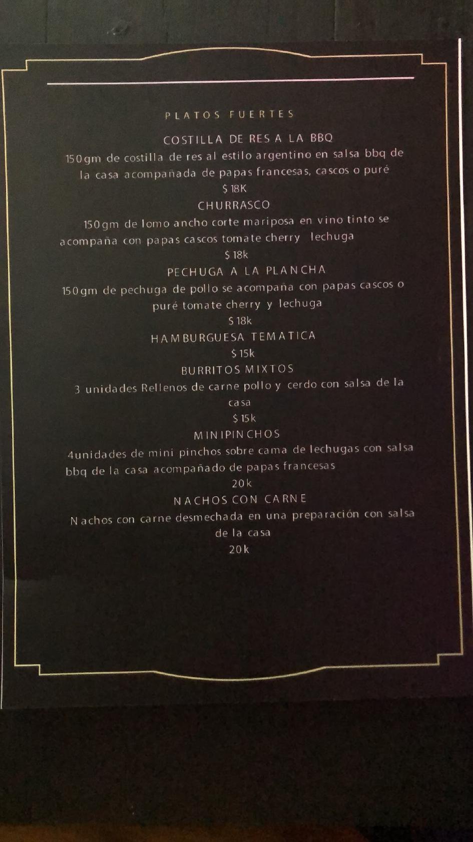 Menu at TEMÁTICOS GASTROBAR CAFÉ, Colombia