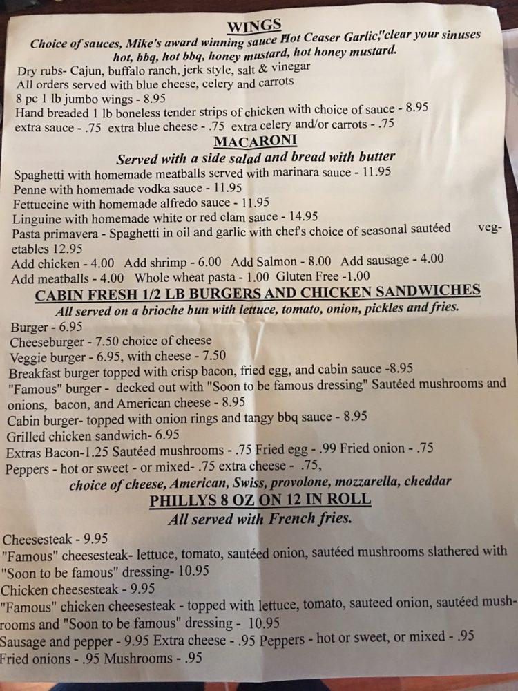 Menu at The Cabin Bar and Grill, Scranton