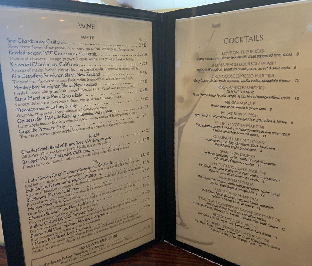 Menu at The Haversham restaurant, Westerly