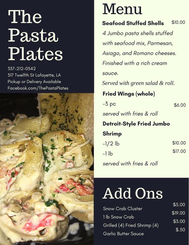 Menu at The pasta plates restaurant, Lafayette