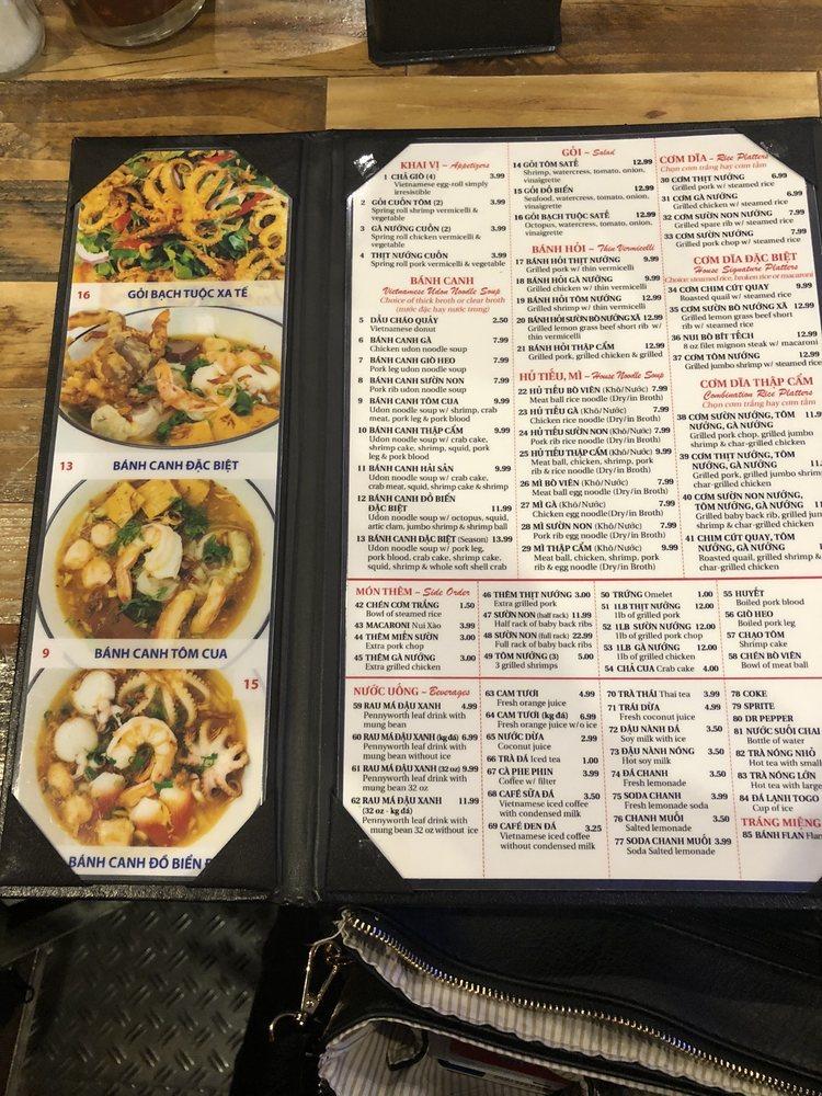 Menu at Banh Canh Tom Cua restaurant, Houston