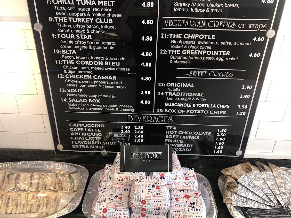 Menu at Bric Cafe, Warrenpoint