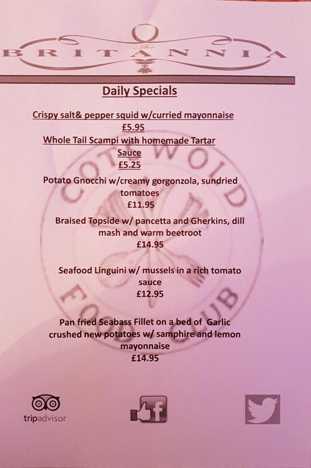 Menu at The Britannia Inn pub & bar, Stroud