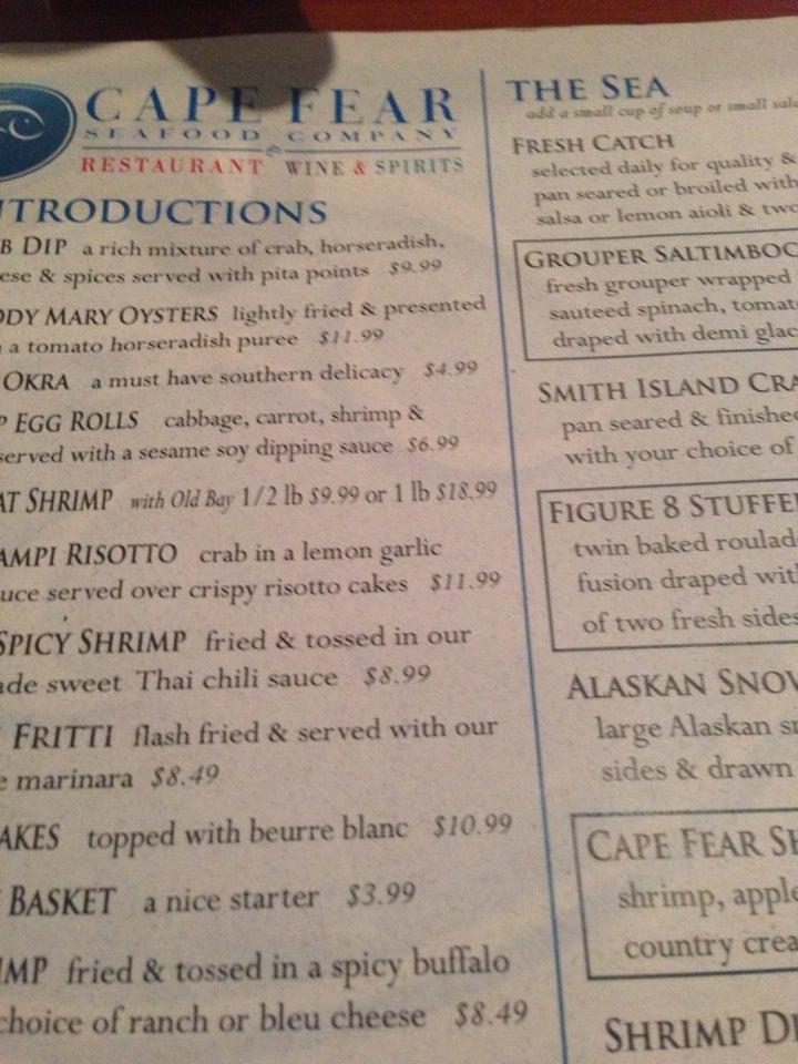 Menu at Cape Fear Seafood Company pub & bar, Wilmington, College Rd #5