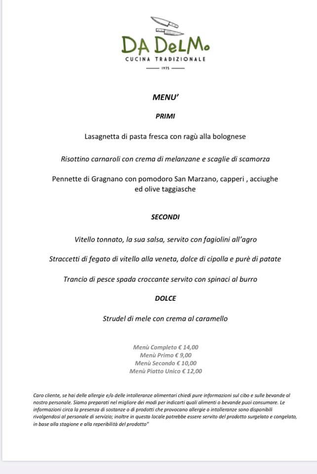 Menu at Da Delmo 1975 restaurant, Vermezzo