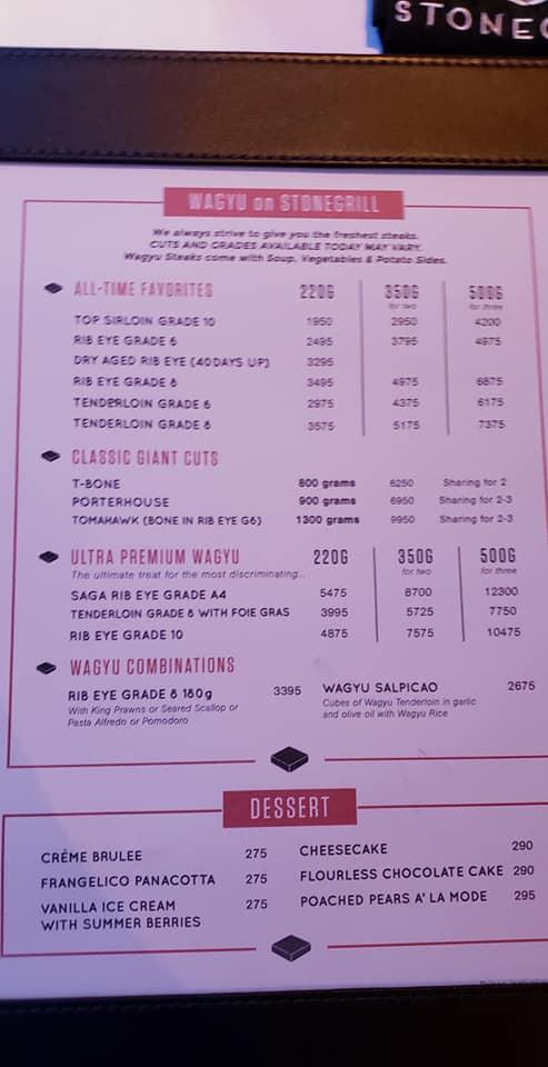 Menu at House of Wagyu Stone Grill steakhouse, Pasay