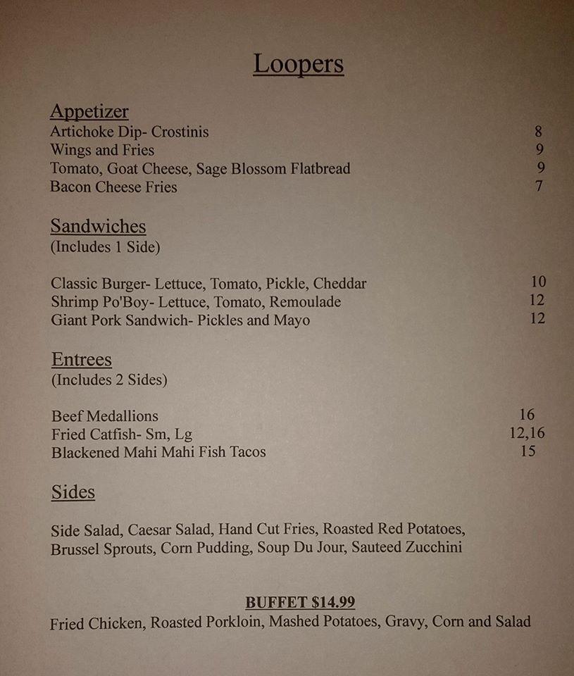 Menu at Loopers Restaurant, Carterville