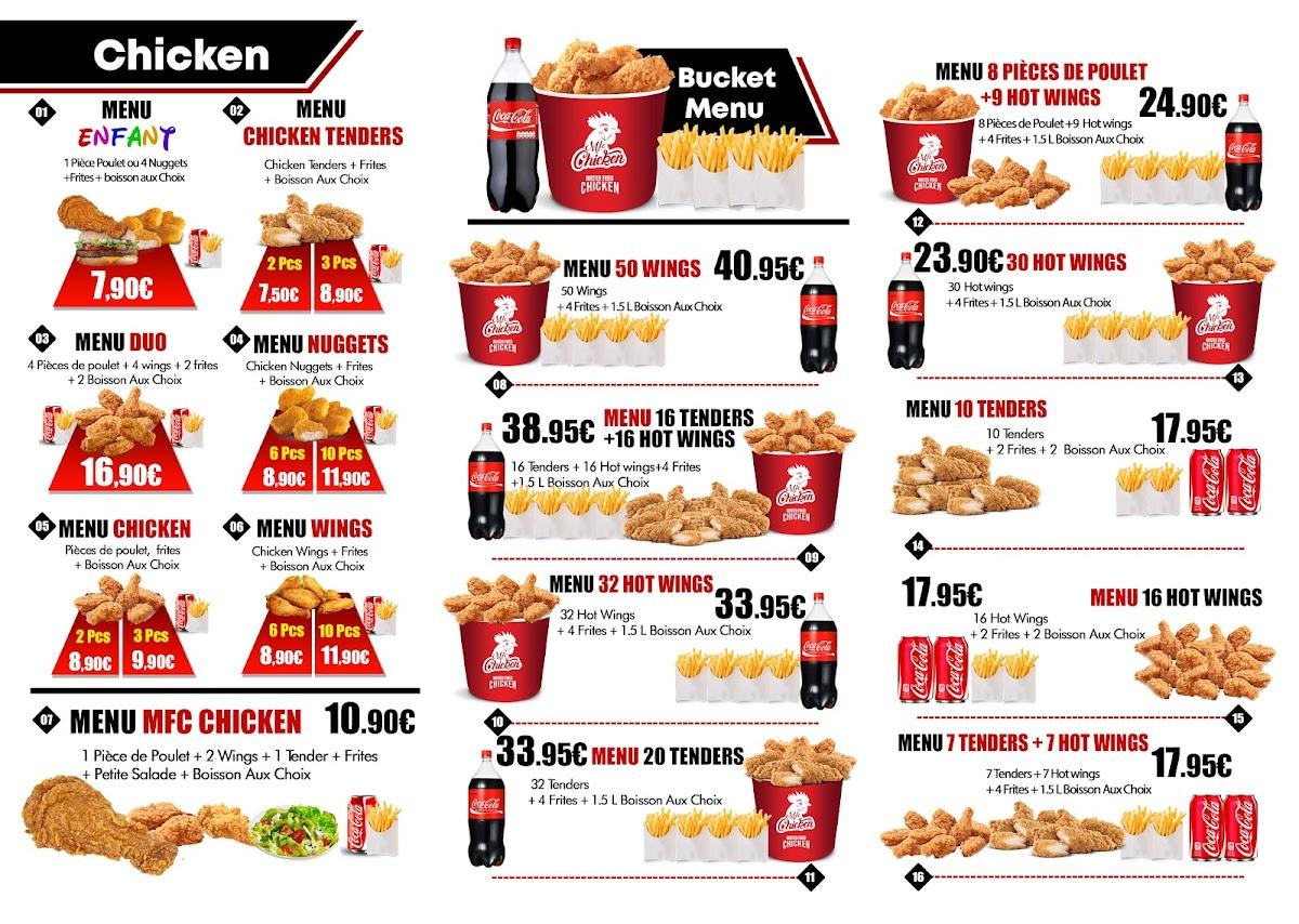 Menu au MFC Chicken restaurant, Beausoleil