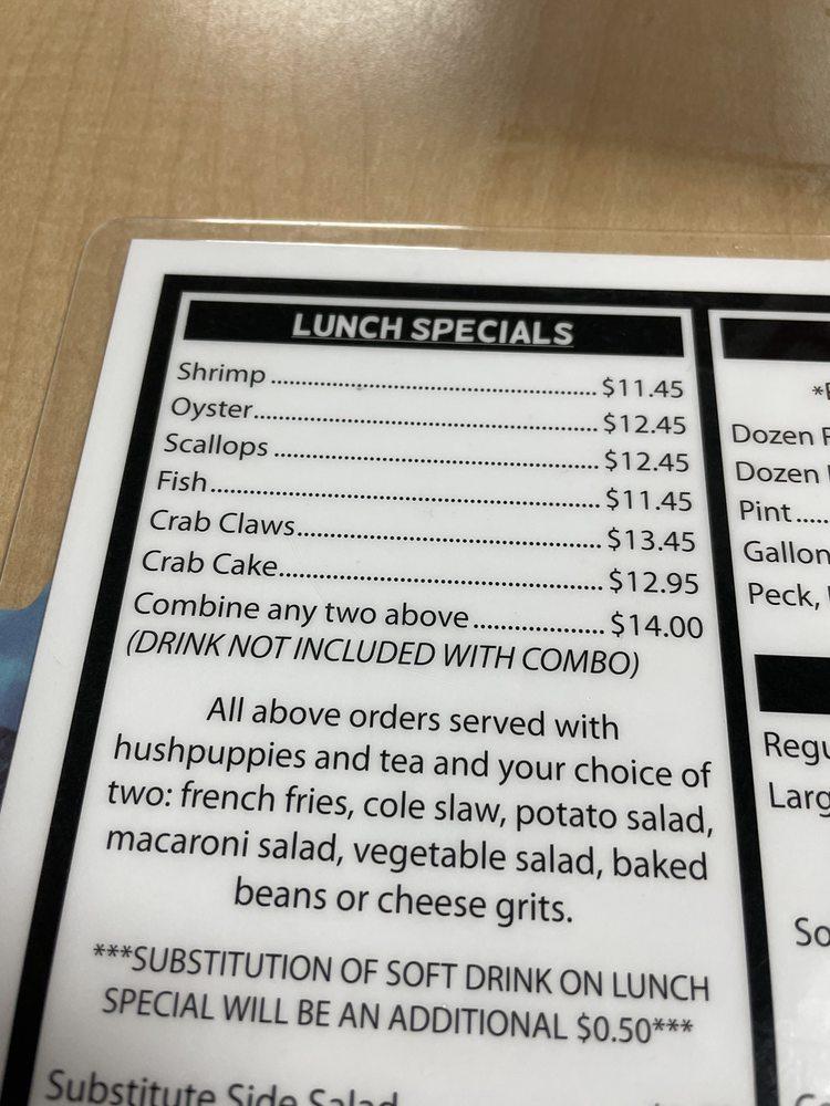 Menu at Shell Oyster Bar, Tallahassee