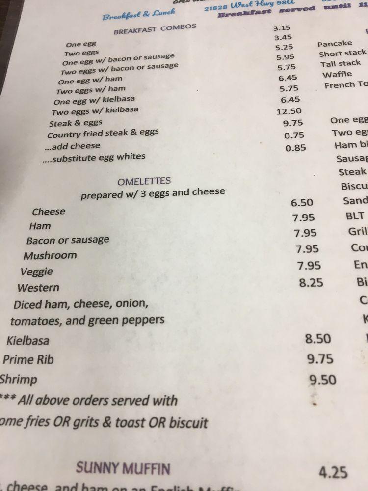 Menu at Sunnyside Grill restaurant, Panama City Beach