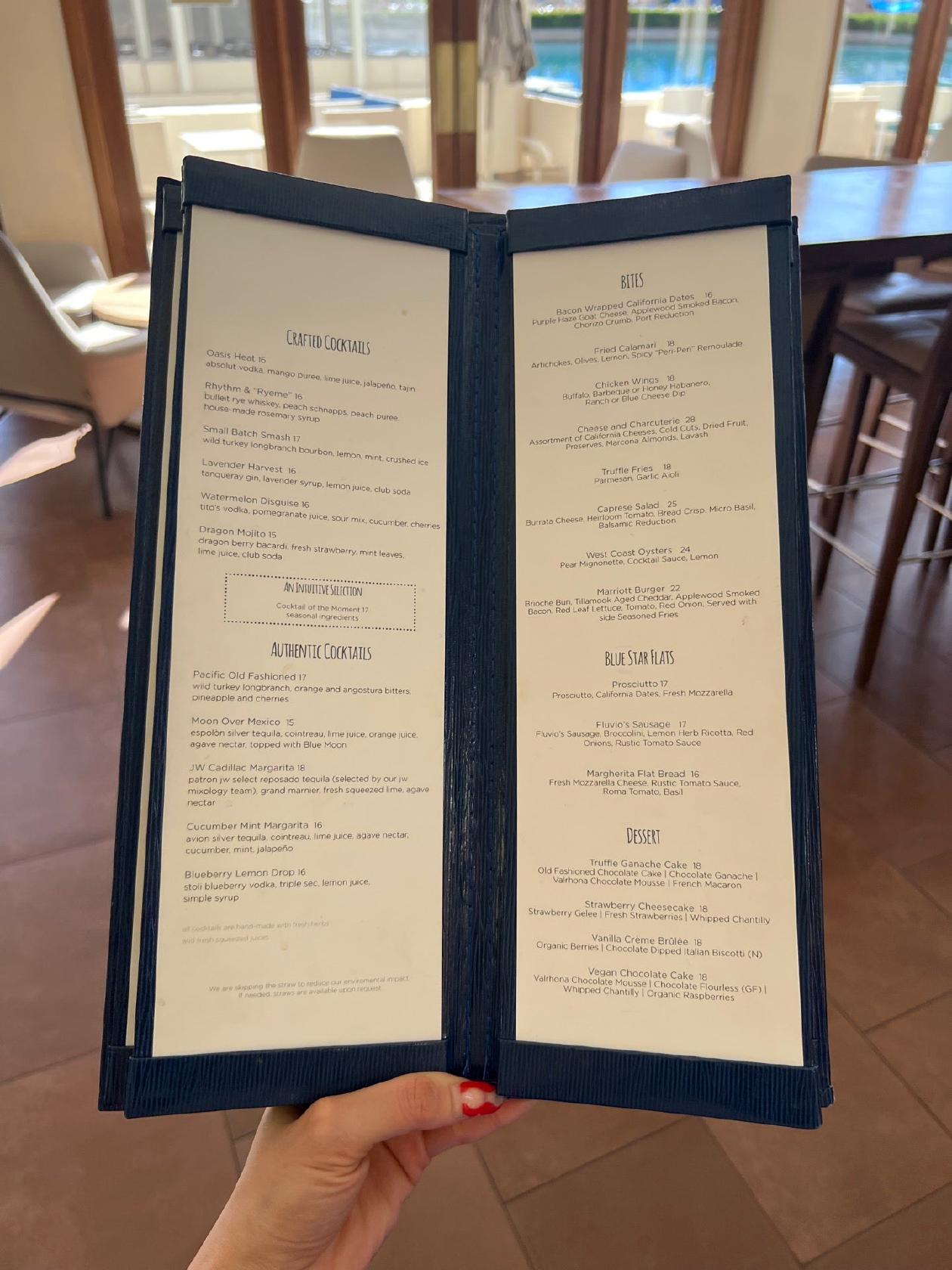 Menu at Blue Star Lounge, Palm Desert