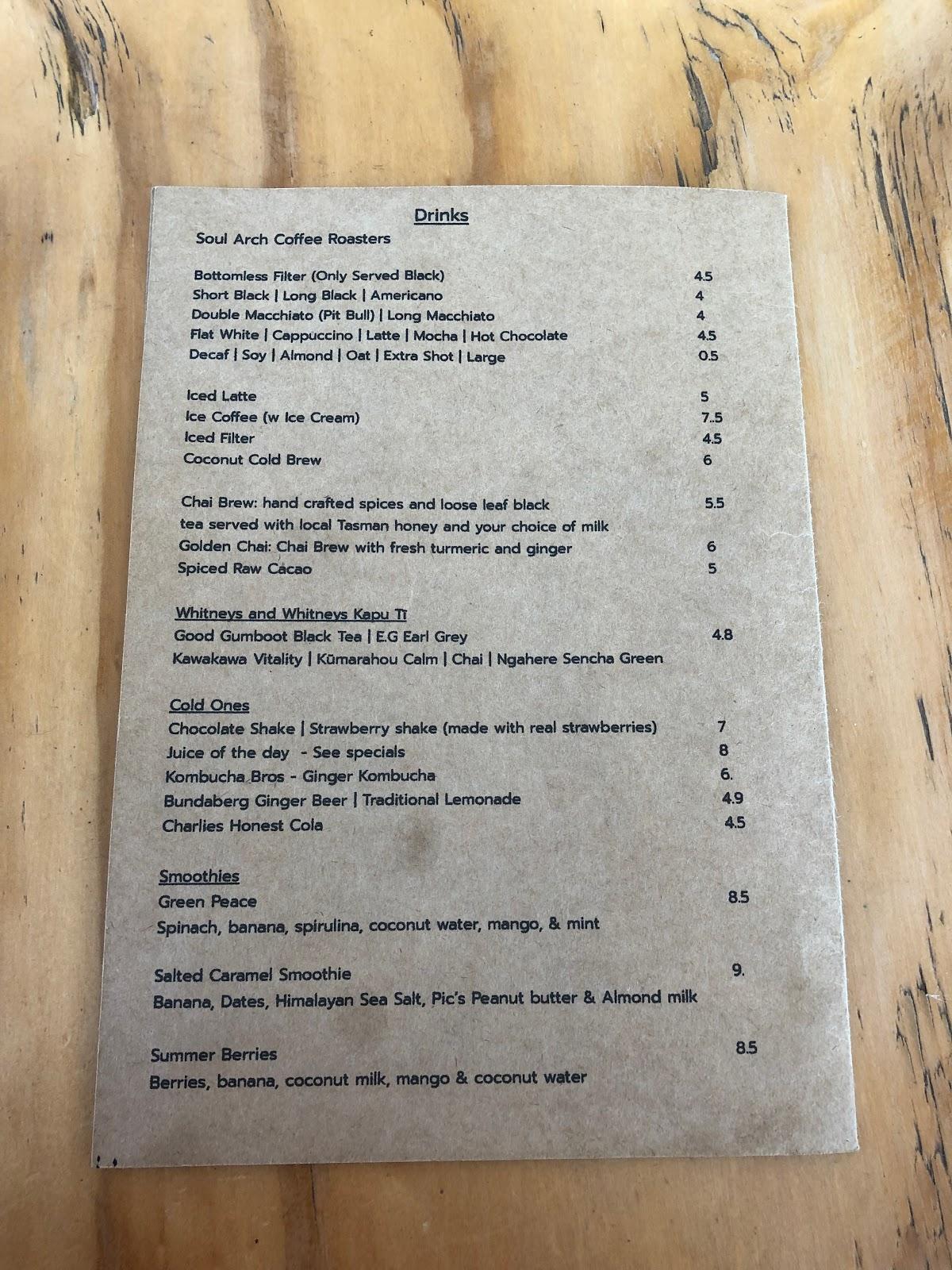 Menu at Bobby Franks Cafe, Nelson