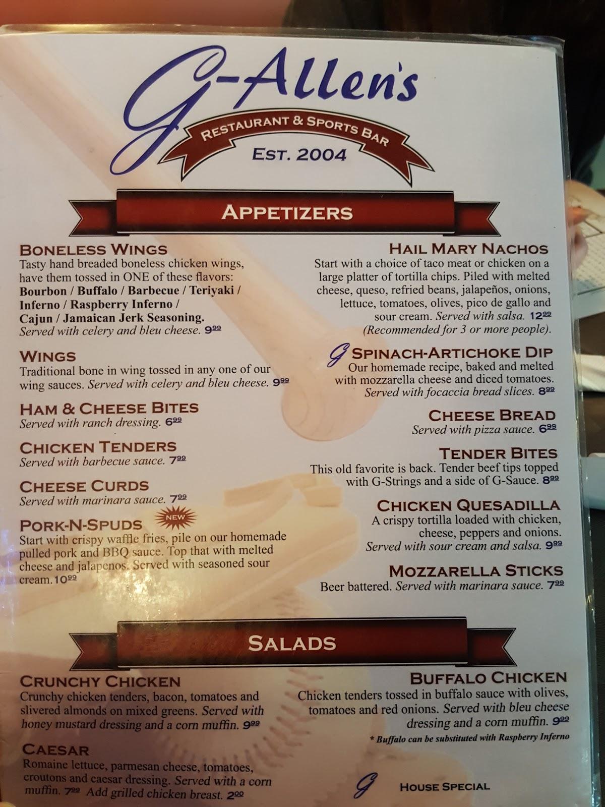 Menu at G Allen's Restaurant and Sports Bar, Sartell