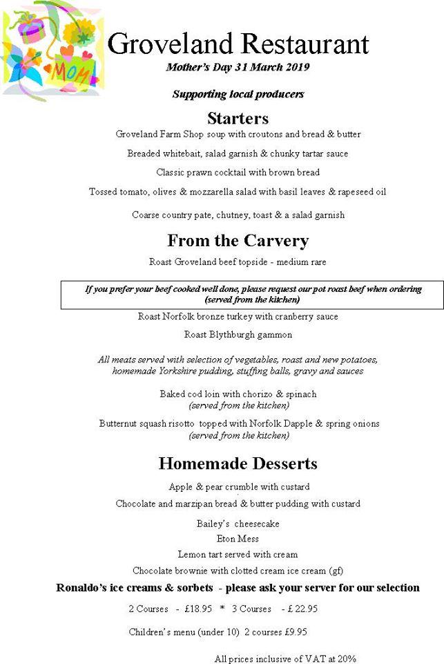 Menu at Groveland Farm Shop restaurant, Roughton