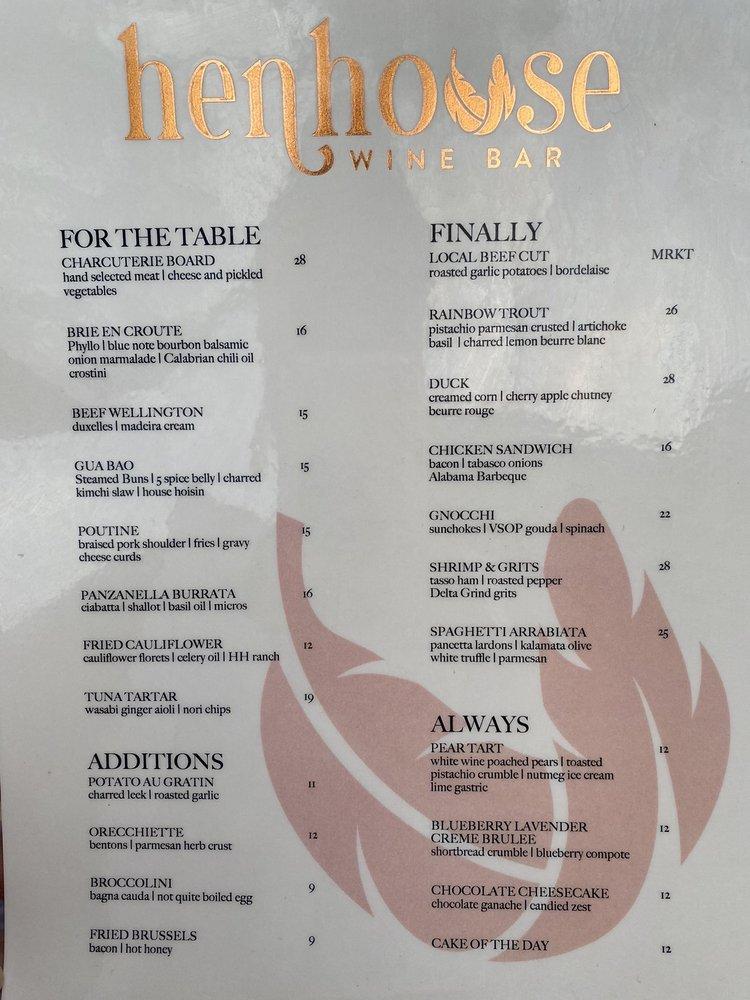 Menu at Hen House pub & bar, Memphis