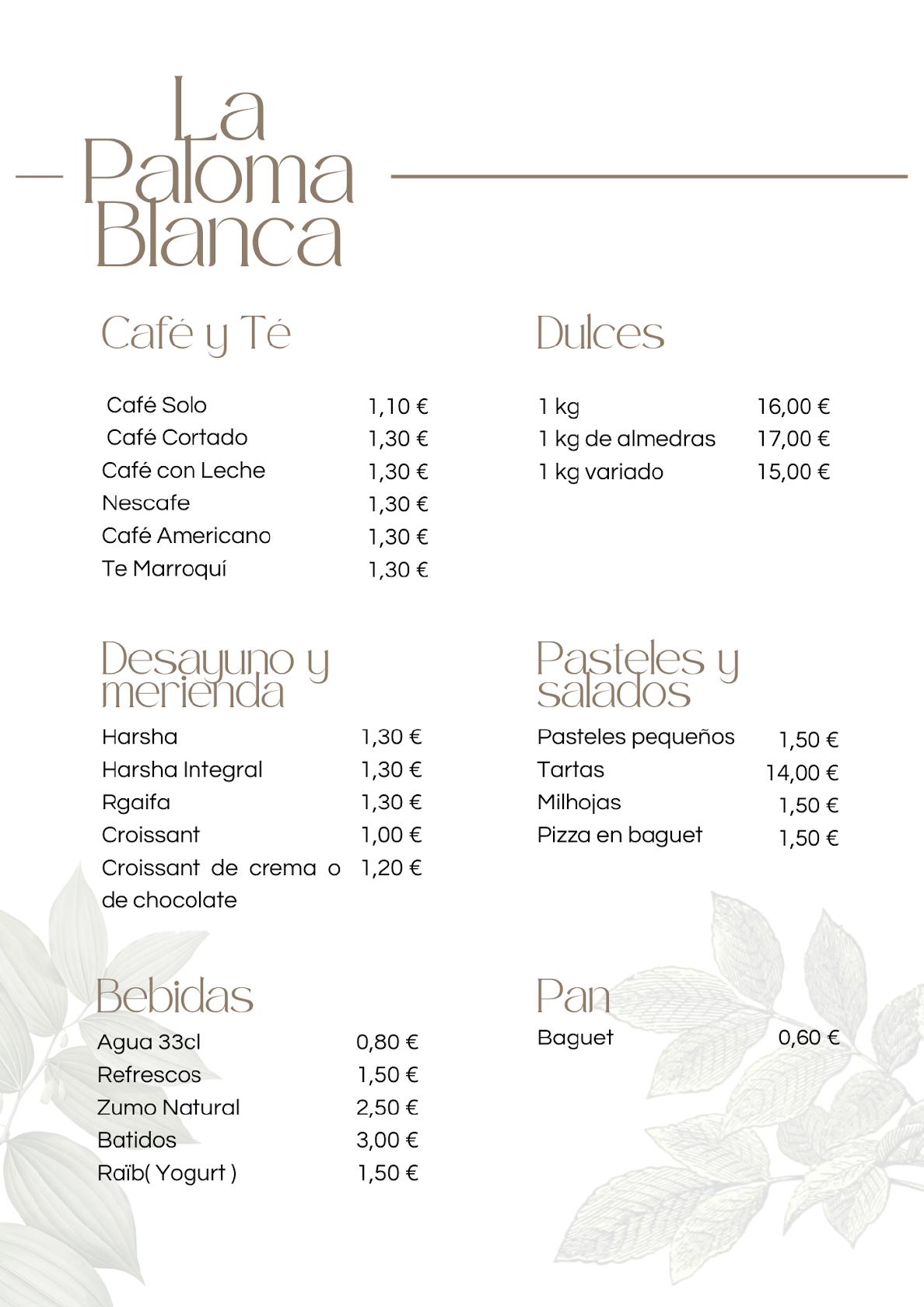 Menu at La Paloma Blanca, Reus