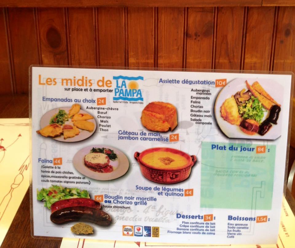 Menu at La Pampa restaurant, Nimes