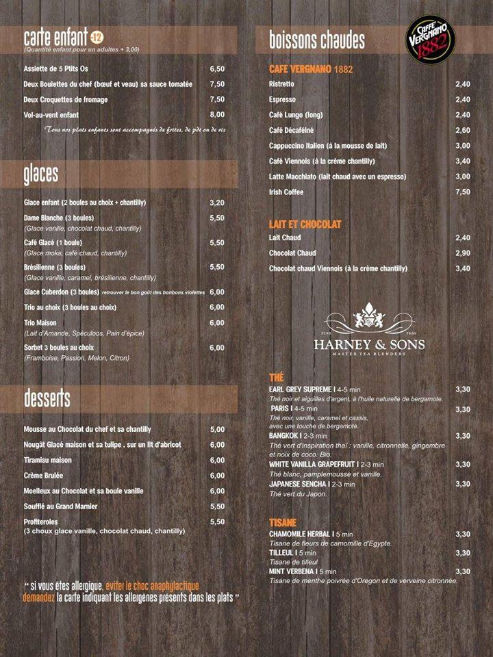 Menu at Le Garden, Evere