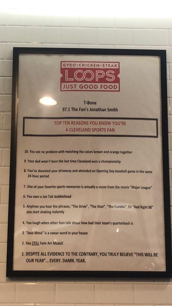 Menu at Loops restaurant, Columbus