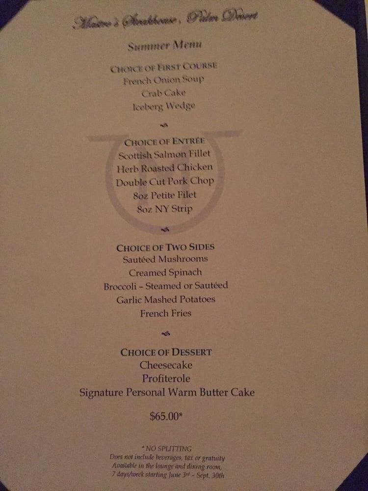 Menu at Mastro's Steakhouse, Palm Desert, El Paseo STE 120
