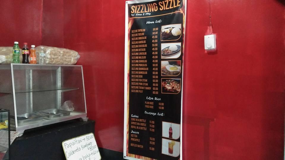 Menu at Sizzling Sizzle restaurant, Nasugbu