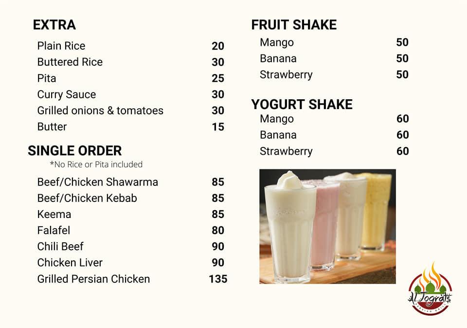 Menu at Al Jograts Persian Grill restaurant, Manila