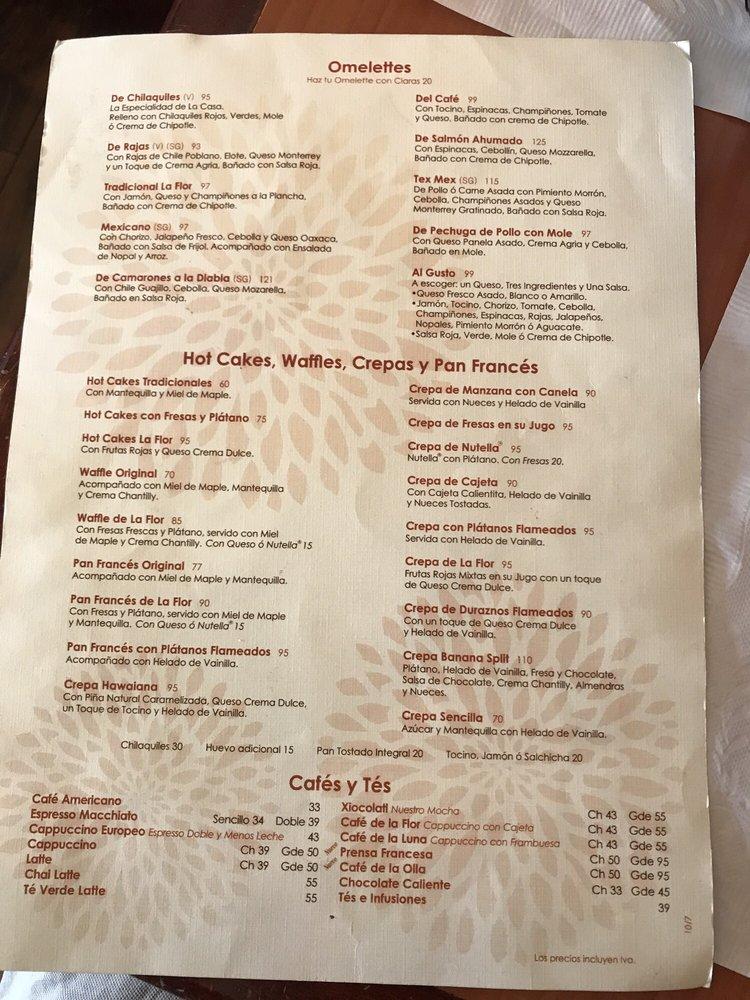 Carta de Café de la Flor, Tijuana, local E-01