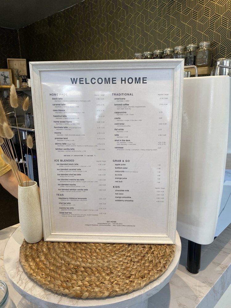 Menu at Home Coffee cafe, National City