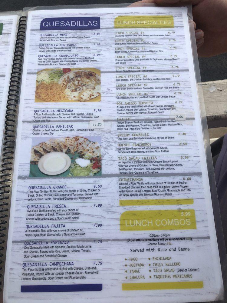 Menu at Los Dos Amigos restaurant, Miami