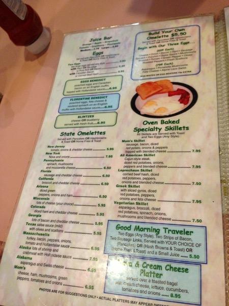 Menu at Mom's Golden Griddle restaurant, Manalapan Township