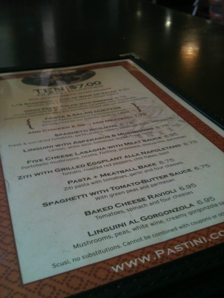 Menu at Pastini restaurant, Corvallis