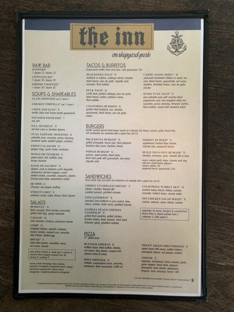 Carta del pub y bar The Inn On Shipyard Park, Mattapoisett