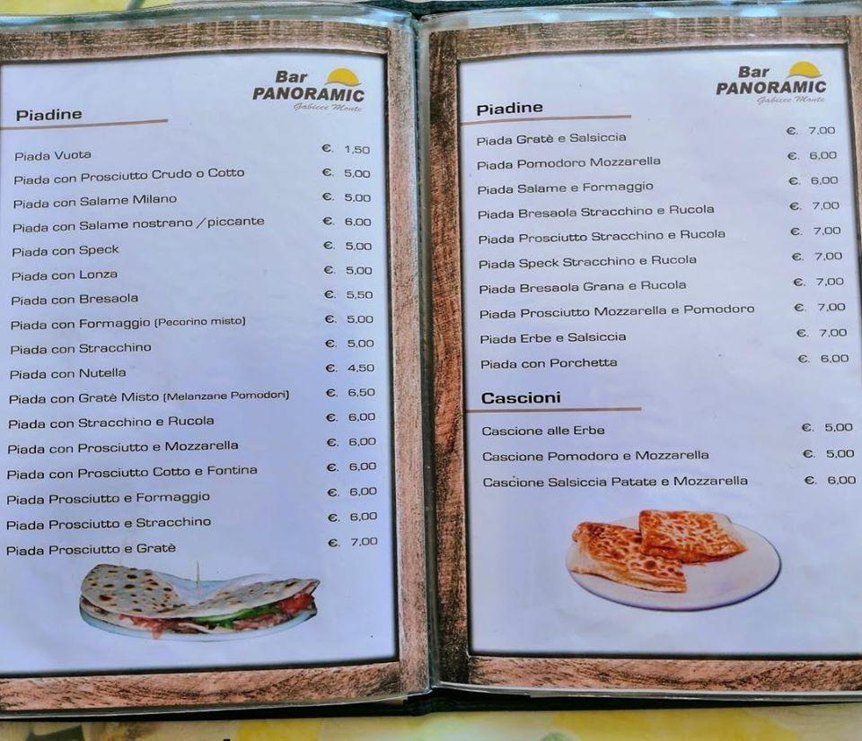 Menu at Bar Panoramic, Gabicce Mare