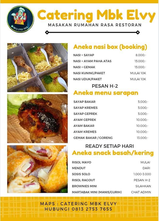 Menu at Catering Mbak Elvy restaurant, Salaman