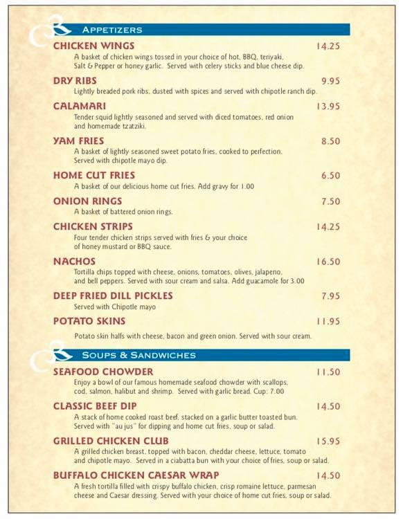 Menu at Eagle's Nest Pub, Ucluelet