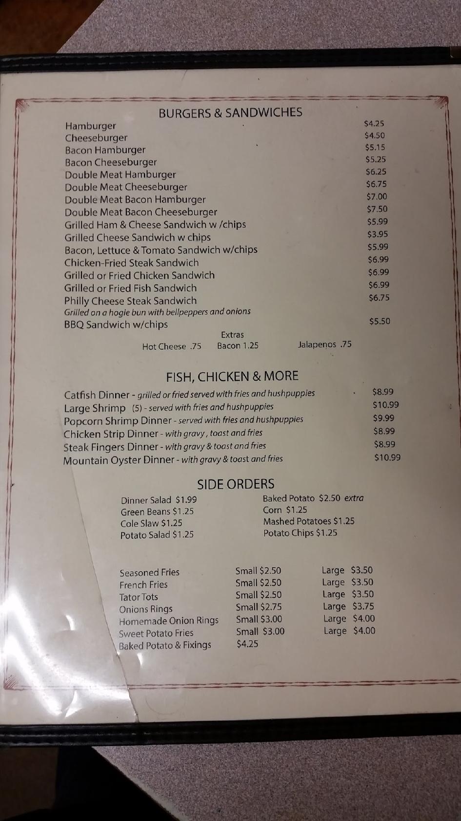 Menu at Ratibor Country Grill restaurant, USA