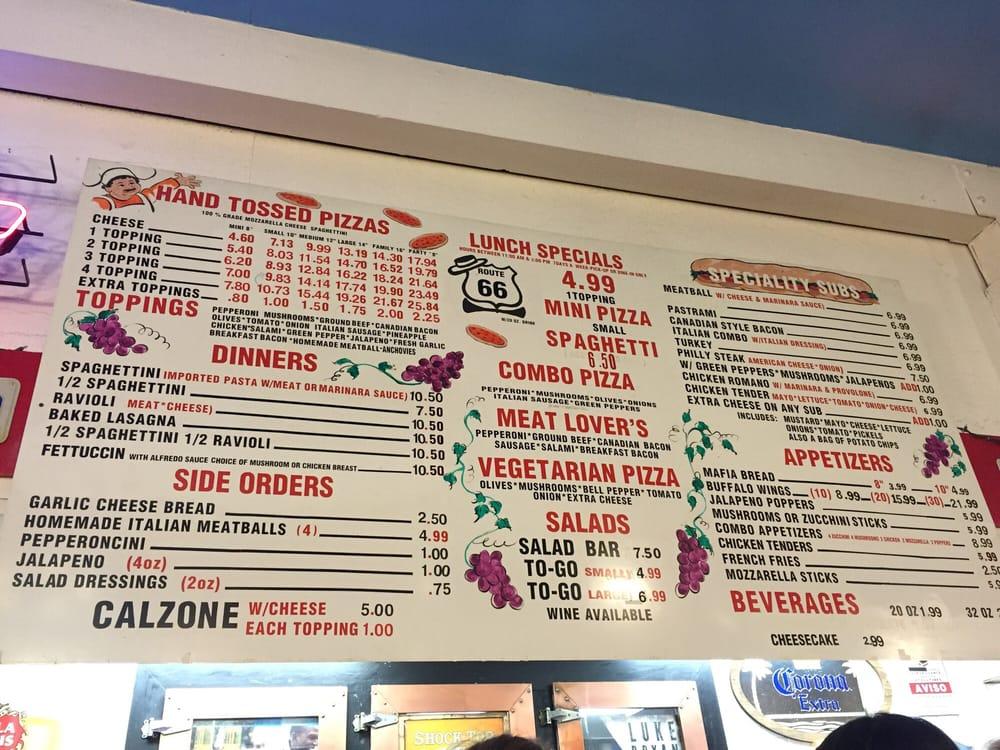 Menu at Route 66 Pizza Palace pizzeria, Barstow