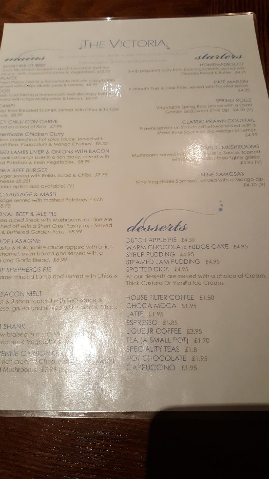 Menu at The Victoria pub & bar, Chester